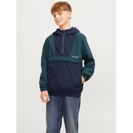 Jack & Jones Windbreaker JACK & JONES JUNIOR "JJWINDBREAKER PACKABLE ANORAK JNR", Jungen, Gr. 128, sky captain detail:magical forest blocking, Web, Obermaterial: 100% Polyester, colorblocking, modisch, regular fit, Langarm, Jacken