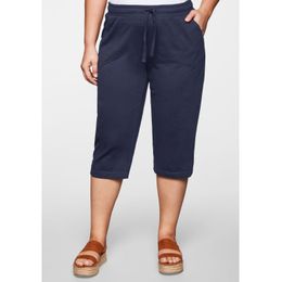 Caprihose sheego "Große Größen", Damen, Gr. 42, Normalgrößen, blau (marine), Obermaterial: 90% Baumwolle, 10% Polyester, unifarben, casual, 3/4-Länge, Hosen, mit Schlupfbund