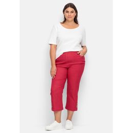 Schlupfjeans sheego "Große Größen", Damen, Gr. 42, Normalgrößen, rot, Obermaterial: 67% Baumwolle, 30% Polyester, 3% Elasthan, unifarben, feminin, regular fit 7/8-Länge, Jeans, mit Zierknöpfen am Saum