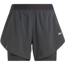 Shorts Reebok "RUNNING 2 IN 1 SHORT/VERY BERRY", Damen, Gr. L, N-Gr, schwarz (nghblk), Obermaterial: 100% Polyester, sportlich, Hosen