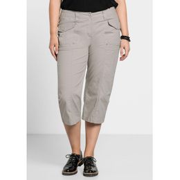 3/4-Hose sheego "Große Größen", Damen, Gr. 42, Normalgrößen, beige (beigefarben), Obermaterial: 97% Baumwolle, 3% Elasthan, unifarben, casual, 3/4-Länge, Hosen, Mit Krempelfunktion