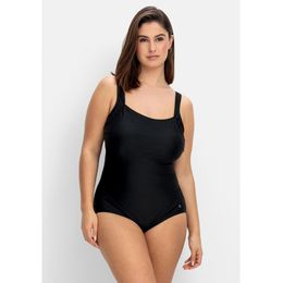 Badeanzug sheego "Große Größen", Damen, Gr. 40, Cup B, schwarz, Nylon, Xtra Life LYCRA, unifarben, Badeanzüge, vorn mit Shaping-Effekt