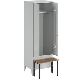 Wolf Schwarz-Weiß-Spind Berlin 2 mit Sitzbank, 1 Abteil, lichtgrau, B 600 mm, vorgebaut, Buchenholz