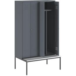 Wolf Schwarz-Weiß-Spind Berlin 2 mit Sitzbank, 2 Abteile, blaugrau, B 1200 mm, untergebaut, Kunststoff