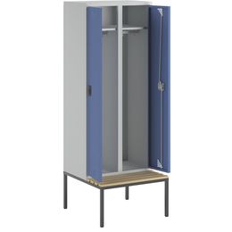 eurokraft pro Spind Bremen Sitzbank, 2 Abteile, Türen brillantblau, Breite 800 mm
