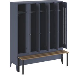 Wolf Spind Berlin 1 Sitzbank, 5 Abteile, blaugrau, B 1500 mm, vorgebaut, Buchenholz