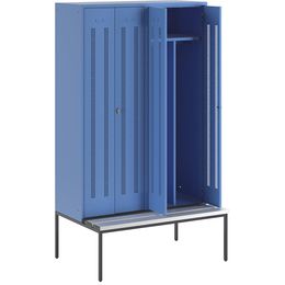 Wolf Schwarz-Weiß-Spind Berlin 1 mit Sitzbank, 2 Abteile, lichtblau, B 1200 mm, untergebaut, Kunststoff