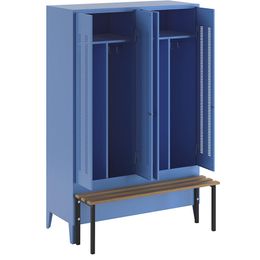 Wolf Schwarz-Weiß-Spind Berlin 1 mit Sitzbank, 2 Abteile, lichtblau, B 1200 mm, vorgebaut, Buchenholz
