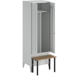 Wolf Schwarz-Weiß-Spind Berlin 1 mit Sitzbank, 1 Abteil, lichtgrau, B 600 mm, vorgebaut, Buchenholz