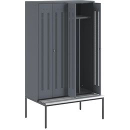Wolf Schwarz-Weiß-Spind Berlin 1 mit Sitzbank, 2 Abteile, blaugrau, B 1200 mm, untergebaut, Kunststoff