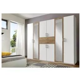 Kleiderschrank wimex "Diver Drehtürenschrank mit Spiegel, Schubladen, 225 oder 270cm breit", weiß (weiß, plankeneichefarben), B:270cm H:207cm T:58cm, Schränke, Bestseller Schlafzimmerschrank wahlweise 3 Innenausstattungen