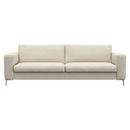 3-Sitzer FLEXLUX "Fiore, super Sitzkomfort durch Kaltschaum im Sitz", weiß (warm weiß), B:214cm H:85cm T:92cm, 100% Echteder, Sofas, schmale Armlehnen, Füße Alu