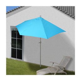 MCW Sonnenschirm halbrund Lorca, Halbschirm Balkonschirm, UV 50+ Polyester/Alu 3kg ~ 300cm t&uuml;rkis ohne St&auml;nder