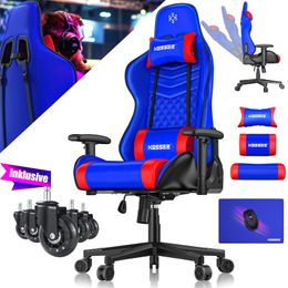 Kesser&reg; Gaming Stuhl Ergonomisch B&uuml;rostuhl mit Kopfst&uuml;tze & Lendenkissen Racing Gamer Stuhl 150kg belastbar Armlehne 360&deg; Drehbarer Schreibtischstuhl Gaming Chair + Gummi-Rollen