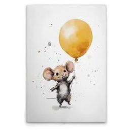 A.S. Création Leinwandbild A.S. CRÉATION "Cute Mouse Yellow - Wandbild Weiß Braun Keilrahmen Kunst", braun, T:2cm, Canvas, Bilder, Canvas Niedliche Leinwand Maus Wandkunst Wohnzimmer Gelb Kindermotive