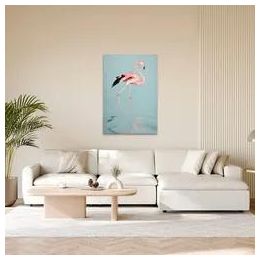 A.S. Création Leinwandbild A.S. CRÉATION "Flamingo Water - Wandbild Blau Rosa Grau Keilrahmen Kunst", braun, T:2cm, Canvas, Bilder, Canvas Flamingo Leinwand Wasser Wandkunst Schlafzimmer Tiere Design