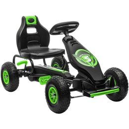 HOMCOM Gokart, Kinderfahrzeug mit verstellbarem Sitz, Tretfahrzeug mit Gummireifen, Pedal und Handbremse, Kettcar für 5-12 Jahre Kinder, Outdoor, Grün