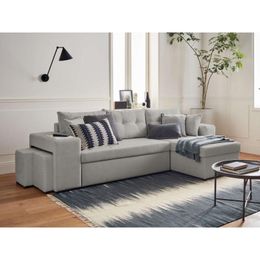 California - ecksofa beidseitig montierbar mit schlaffunktion - mit truhe, tisch und hockern - aus cord - 4 sitze - hellgrau