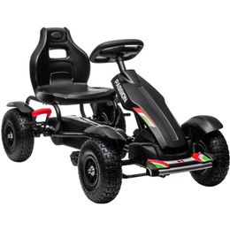 HOMCOM GoKart, Tretfahrzeug, Tretauto mit Handbremsen, Kinderfahrzeug mit verstellbarem Sitz, Pedal, Kettcar für 5-12 Jahre Kinder, Outdoor, Schwarz