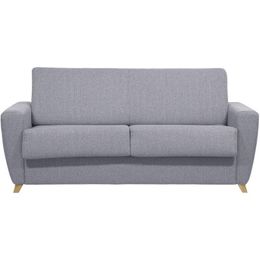 Miliboo - Schlafsofa skandinavisch mit Matratze 18 cm hellgrauer Stoffbezug graham