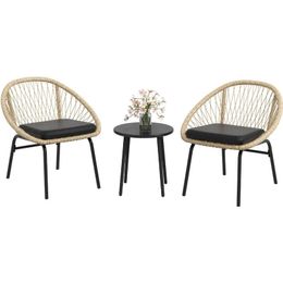 Outsunny 3-tlg. Rattan Gartenmöbel-Set, Balkonmöbel-Set mit Couchtisch, 2 Stühlen, Sitzgarnitur mit Kissen, Gartensitzgruppe für Balkon, Terrasse,