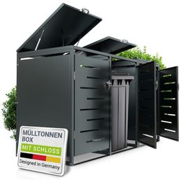 Juskys - Mülltonnenbox Arel - Metall Gartenbox für 120l Mülltonnen - Aufbewahrungsbox abschließbar - Unterstand mit Dach & Gasdruckfeder - Anthrazit