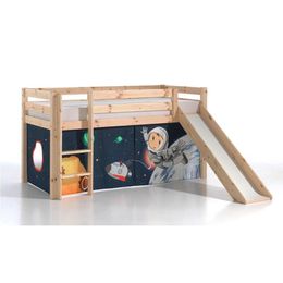 Tendances Kinderzimmer Spielbett mit Textil Set Spaceman PINOO-12 incl. Rutsche in Kiefer massiv natur lackiert, b/h/t: ca. 210/114/218 cm