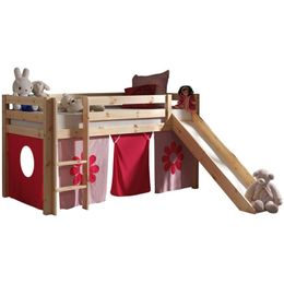 Tendances Hochbett Kinderzimmer mit Textilset Flower PINOO-12 incl. Rutsche in Kiefer massiv natur lackiert, B/H/T: ca. 210/114/218 cm