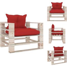 vidaXL Gartensofas - Living Outdoor-Sofa Paletten mit Kissen in Rot Kiefernholz