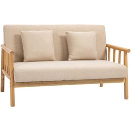 HOMCOM 2 Sitzer Sofa, Couch mit 2 Lendenkissen, Gepolsterter Polstersofa mit Holzrahmen, Leinenoptik, Modern Doppelsofa für kleine Räume, Wohnzimmer,