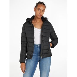 Steppjacke Tommy Jeans "TJW BASIC HOODED JACKET", Damen, Gr. XS (34), schwarz, Web, Obermaterial: 100% Polyester, unifarben, casual, regular fit, Langarm, Jacken, mit Kapuze