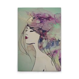 A.S. Création Leinwandbild A.S. CRÉATION "Lady 3 - Wandbild Bunt Grün Violett Keilrahmen Kunst", braun, T:2cm, Canvas, Bilder, Canvas Aquarell Leinwand Frau Wandkunst Schlafzimmer Personen Modern