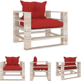 The Living Store Outdoor-Sofa Paletten mit Kissen in Rot Kiefernholz - Gartensofas