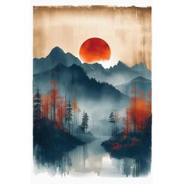 A.S. Création Leinwandbild A.S. CRÉATION "Indian Summer Sunset - Wandbild Orange Blau Keilrahmen Kunst", braun, T:2cm, Canvas, Bilder, Canvas Landschaft Leinwand Landschaften Wandkunst Wohnzimmer Natürlich