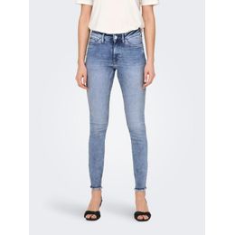 Ankle-Jeans Only "ONLBLUSH MID SK ANK RAW DNM REA694 NOOS", Damen, Gr. M (38), Länge 32, blau (medium blau), Denim/Jeans, Obermaterial: 92% Baumwolle, 6% Elastomultiester, 2% Elasthan, Abriebeffekte, casual, skinny fit, Jeans