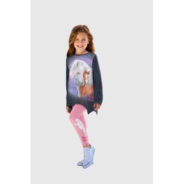 Langarmshirt & Leggings Miss Melody, Mädchen, Gr. 116/122, bunt (marine, rosa), Jersey, Obermaterial: 100% Baumwolle. Unterteil: 95% Baumwolle, 5% Elasthan, bedruckt, KOB Set-Artikel, mit tollen Pferdedrucken