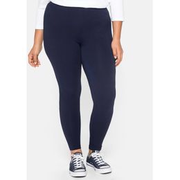 Leggings sheego "Große Größen", Damen, Gr. 40, Normalgrößen, blau (marine), Obermaterial: 95% Baumwolle, 5% Elasthan, unifarben, sportlich, lang, Hosen, aus hautfreundlichem Baumwoll-Mix