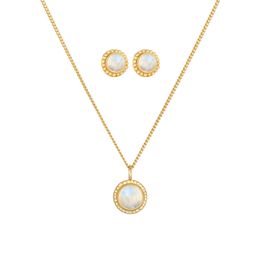 Elli Premium Schmuckset Edelstein Ohrstecker, Edelsteinkette Damen Gr&ouml;&szlig;e One Size gold
