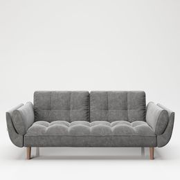 PLAYBOY - Sofa "SCARLETT" gepolsterte Couch mit Bettfunktion, Samtstoff in Grau, Retro-Design