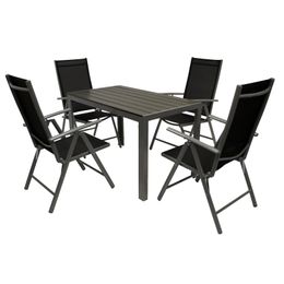 DEGAMO Garnitur SORANO 5-teilig mit Tisch 70x125cm, Aluminium + Kunstholz + Kunstgewebe schwarz