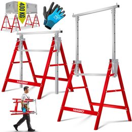 Masko® Teleskop-Arbeitsbock Untergestell Klappbock max. Belastbarkeit 200 kg Unterstellbock höhenverstellbar Min. / max. Arbeitshöhe 800-1300 mm Gerüstbock inkl. Handschuhe