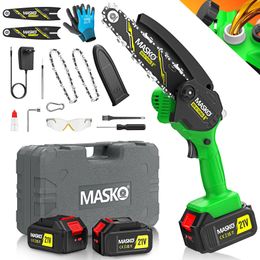 Masko® Mini-Kettensäge mit Akku 8000mAh Handkettensäge Elektro mit 2 Akku 4000mAh für Gartenscheren/Astscheren/Holzschneiden Motorsäge 800W automatisches Ölsystem