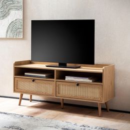 Lowboard FineBuy Fernsehkommode 120 cm TV Schrank Schublade Rattan Stauraum