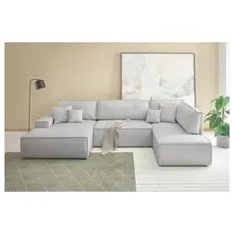 Wohnlandschaft Andas "FINNLEY U-Form XXL 329 cm, Schlafsofa, Schlaffunktion m. Bettkasten", silber, B:329cm H:85cm T:195cm, Bezugstoff 100% PES , Atmungsaktives Gewebe , Easy Clean , Gramatur 340g/ qm +/- 5%, Sofas, (194/139 cm), Bouclé, Struktur und Cord