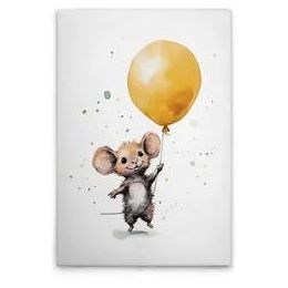 A.S. Création Leinwandbild A.S. CRÉATION "Cute Mouse Yellow - Wandbild Weiß Braun Keilrahmen Kunst", braun, T:2cm, Canvas, Bilder, Canvas Niedliche Leinwand Maus Wandkunst Wohnzimmer Gelb Kindermotive