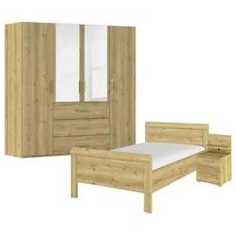 Schlafzimmer-Set Rauch "Evelyn", braun (asteiche), Bett 120x200cm + ohne Matratze, B/H: 120cm x 200cm, Holzwerkstoff, Schlafzimmermöbel-Sets, Schrank und Bett in 2 Breiten, Nachttisch mit Paneel MADE IN GERMANY