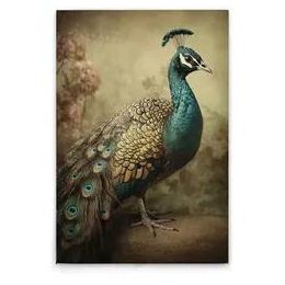 A.S. Création Leinwandbild A.S. CRÉATION "Peacock Vintage - Wandbild Blau Keilrahmen Kinderzimmer", blau (braun), T:2cm, Canvas, Bilder, Canvas Pfau Leinwand Tiere Wandkunst Schlafzimmer Büro Blau Beige