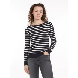 Strickpullover Tommy Hilfiger "CO JERSEY STITCH BOAT-NK SWEATER", Damen, Gr. S (36), blau (breton stp, desert sky, ivory petal), Strick, Obermaterial: 67% Baumwolle, 33% Polyamid, casual, Basic hüftlang, U-Boot-Ausschnitt, Langarm Bündchen, Pullover, mit Tommy Hilfiger Logo-Flag am Ärmel