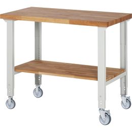 eurokraft pro Fahrbare Werkbank Serie 7000, 2 Bock-/2 Lenkrollen, Ablageboden, Platten-BxT 1250 x 700 mm