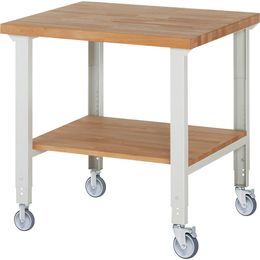 eurokraft pro Fahrbare Werkbank Serie 7000, 2 Bock-/2 Lenkrollen, Ablageboden, Platten-BxT 1000 x 900 mm
